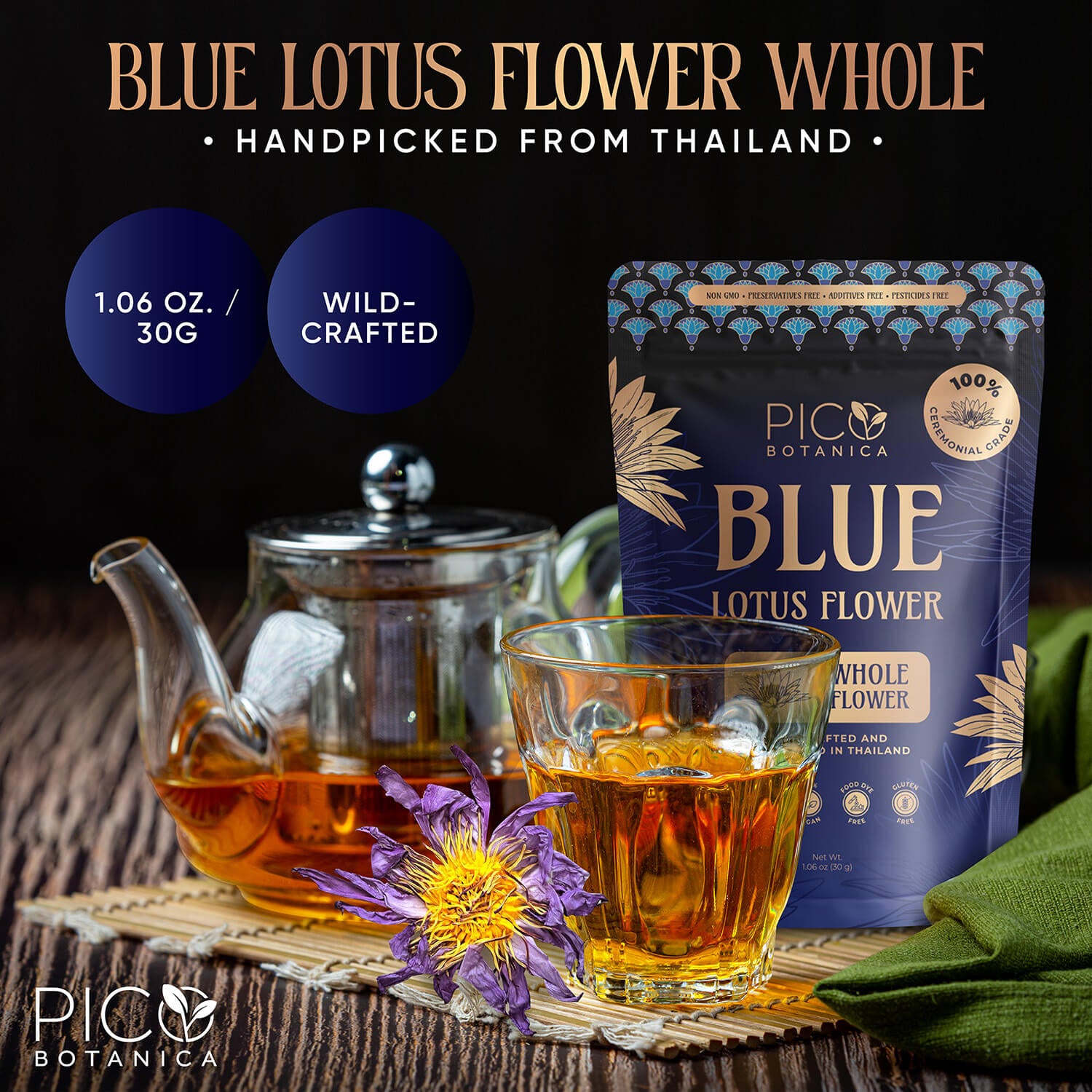 Order Organic Whole Blue Lotus Flower Tea 30g– PicoBotanica